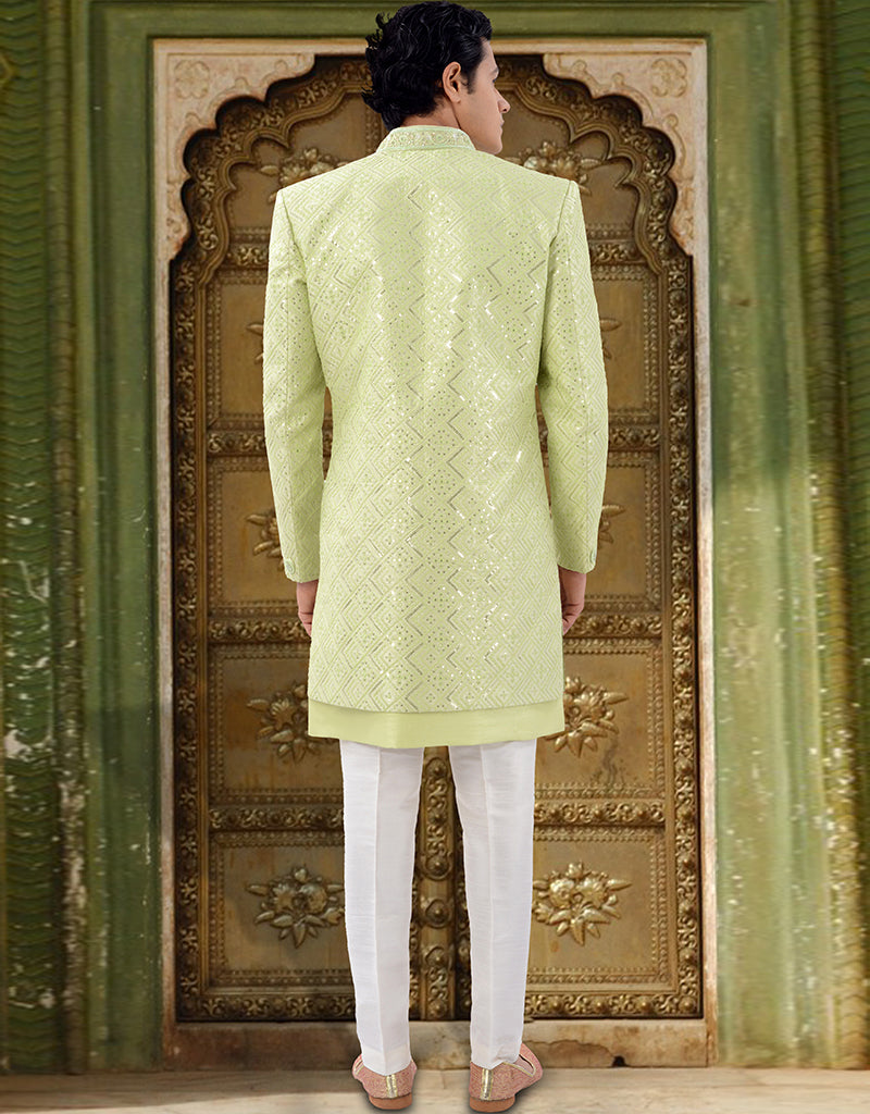 green Kurta silk Jacket Green Embroidered – Arabic attire