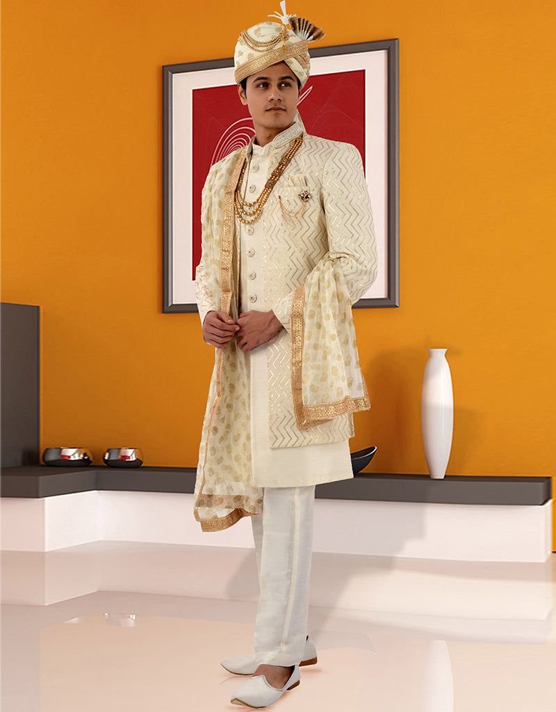 cream Kurta silk Jacket Beige Embroidered – Arabic attire