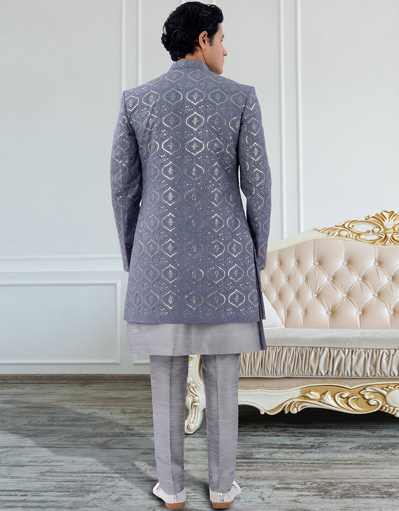 modern grey Kurta silk Jacket Grey Embroidered – Arabic attire