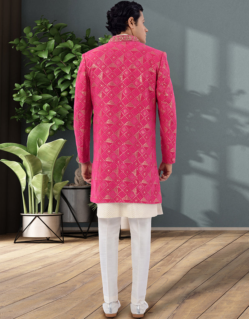 raspberry Kurta silk Jacket Pink Embroidered – Arabic attire