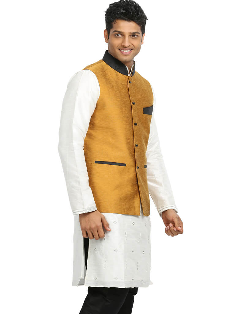 Gold Yellow Jacket Art Silk NA Yellow Machine Work – Arabic attire