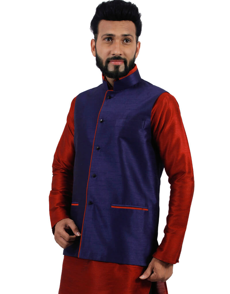 Navy Blue Jacket Art Silk NA Navy Blue Machine Work – Arabic attire
