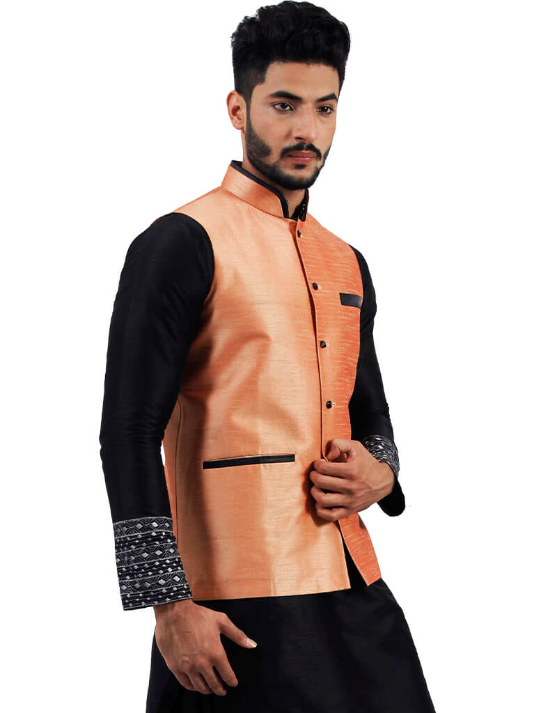 Salmon Jacket Art Silk NA Orange Machine Work – Arabic attire