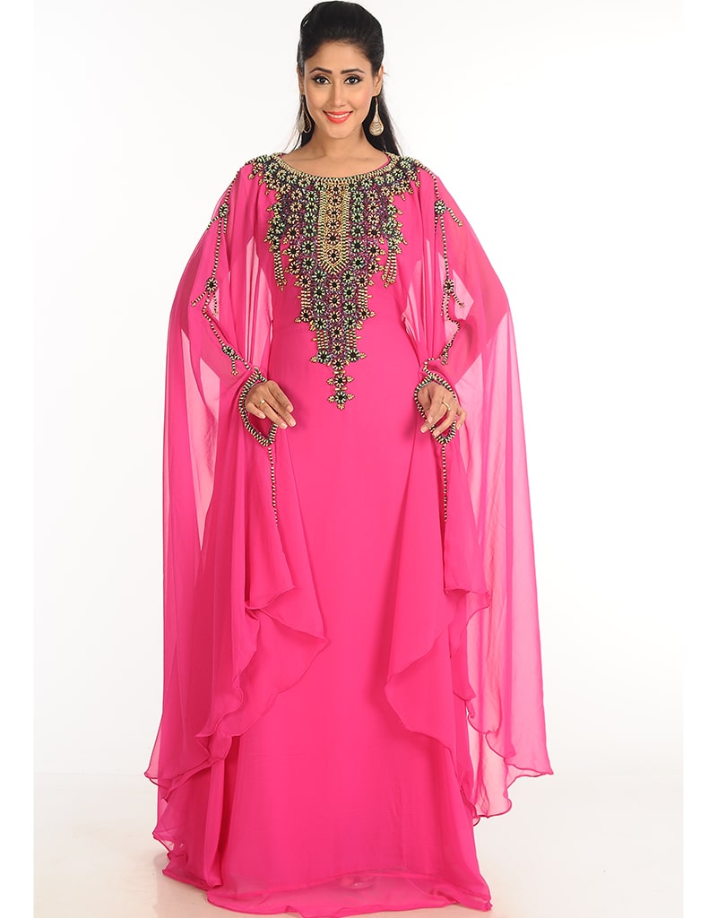 Islamic Pink Georgette Hand Zari Embroidery Farasha Farasha, Black ...