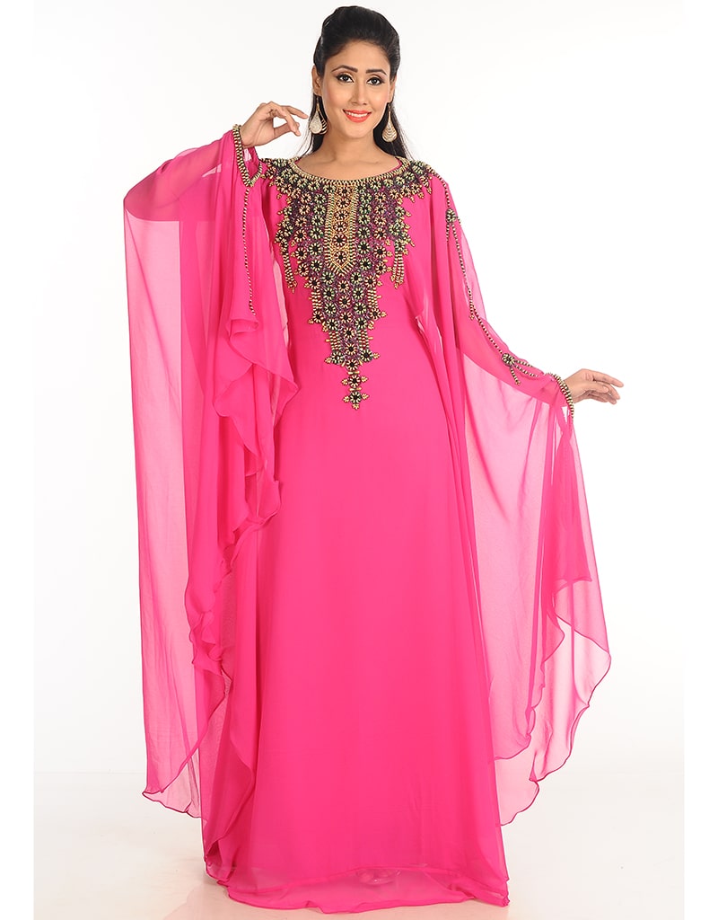 Islamic Pink Georgette Hand Zari Embroidery Farasha Farasha, Black ...