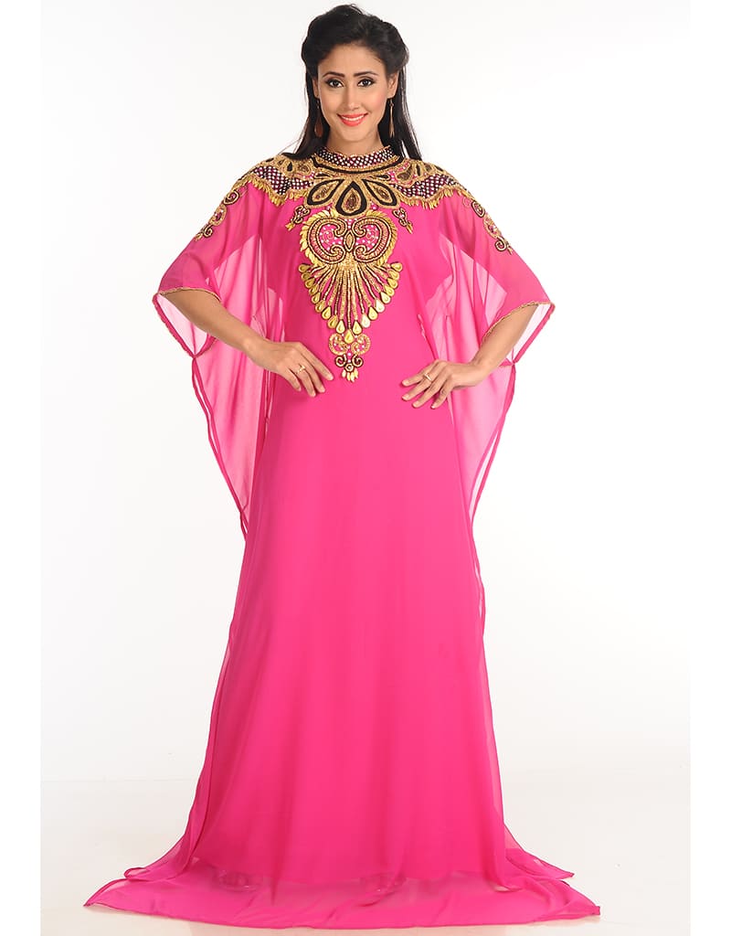 Women Rani Pink Georgette Hand Zari Embroidery Farasha Farasha, Golden ...