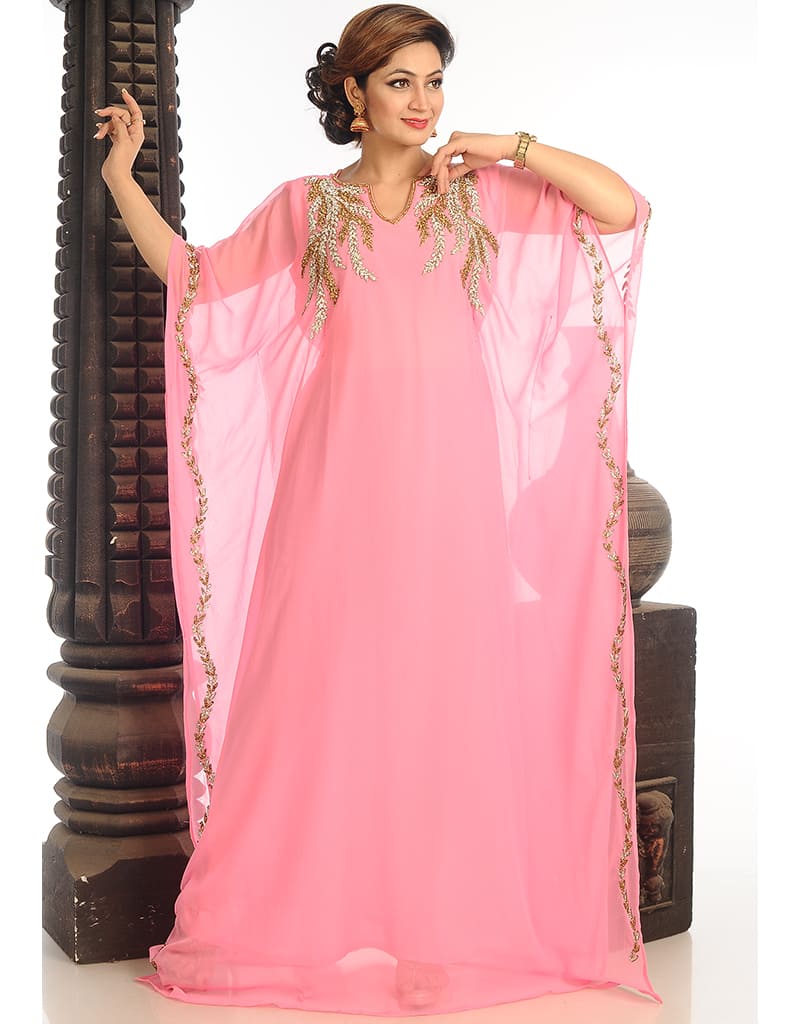 Modern Powder Pink Georgette Hand Zari Embroidery Farasha Farasha ...