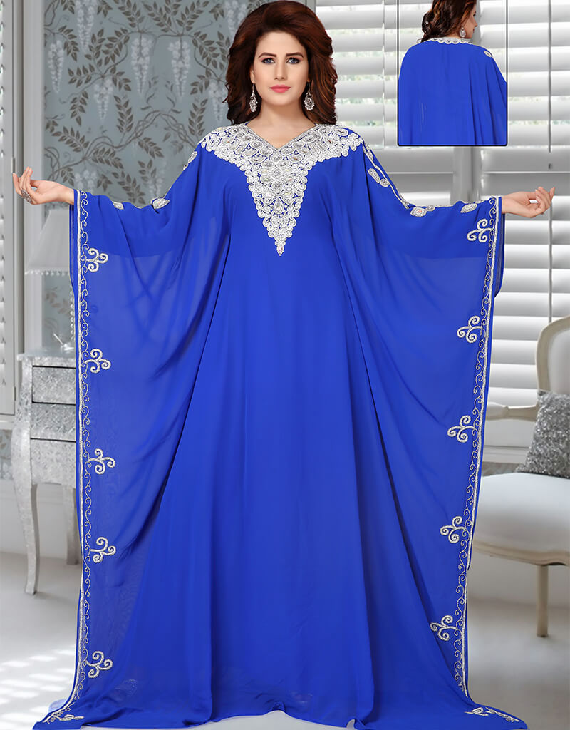 Islamic Royal Blue Georgette Farasha Farasha, White, Georgette ...