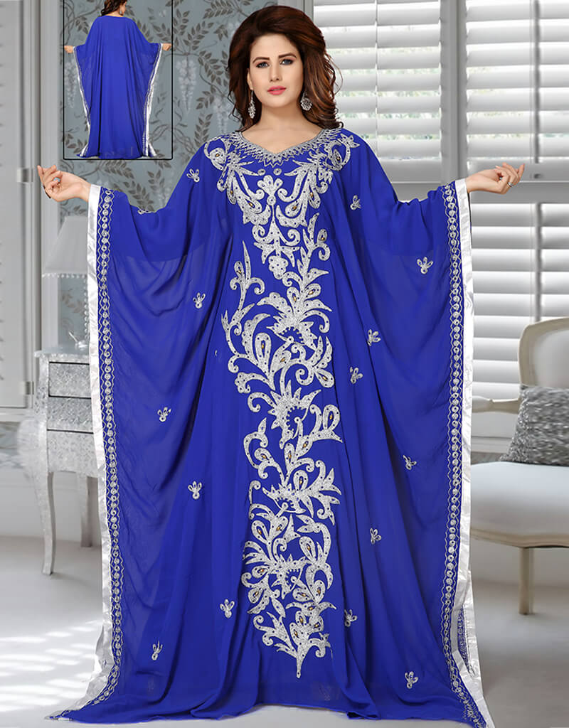 Latest Royal Blue Georgette Farasha Kaftan – Arabic attire