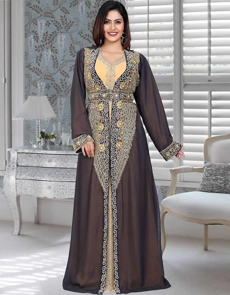 Islamic Chocolate Colored Embroidered Moroccan Kaftan Moroccan, Multi ...