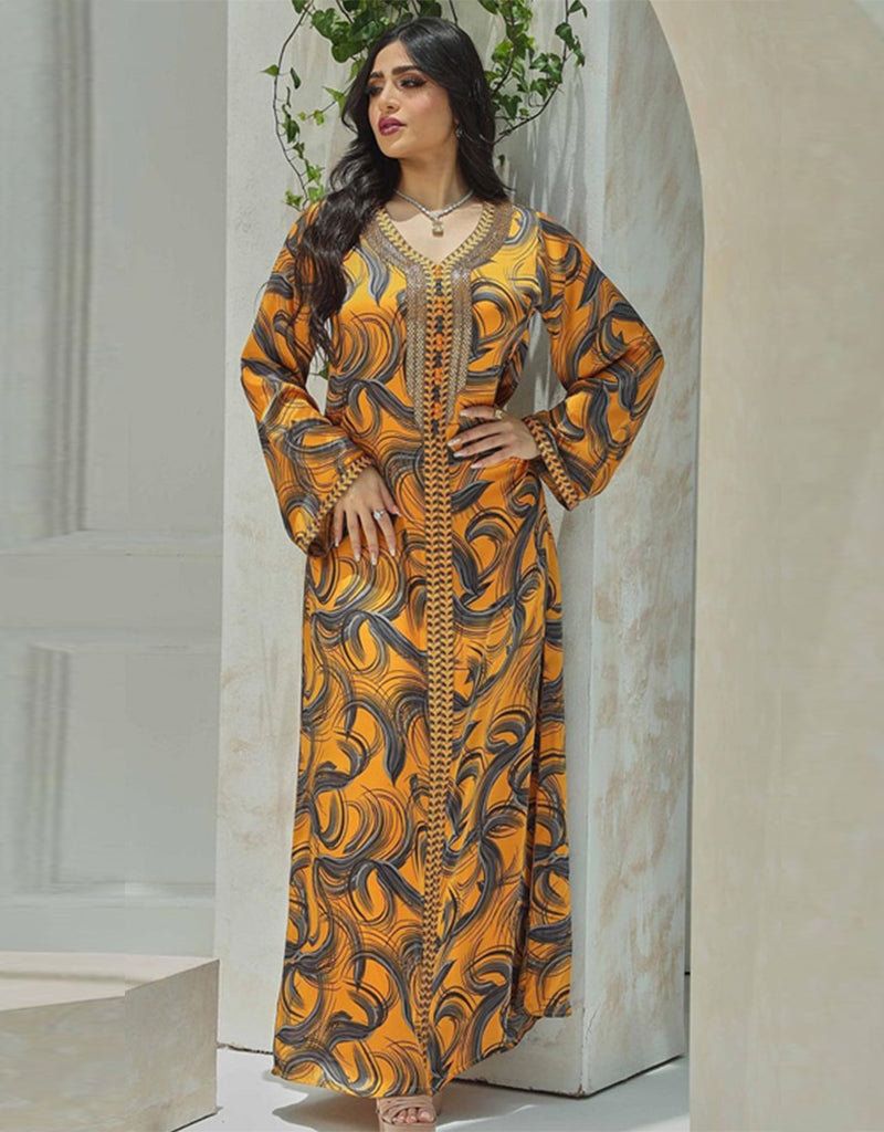 Printed Jalabiya Women Long Arabic Dress For women – Arabic attire