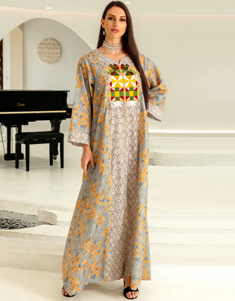 Jacquard Cotton Embroidered Traditional Long Arab Dress – Arabic attire