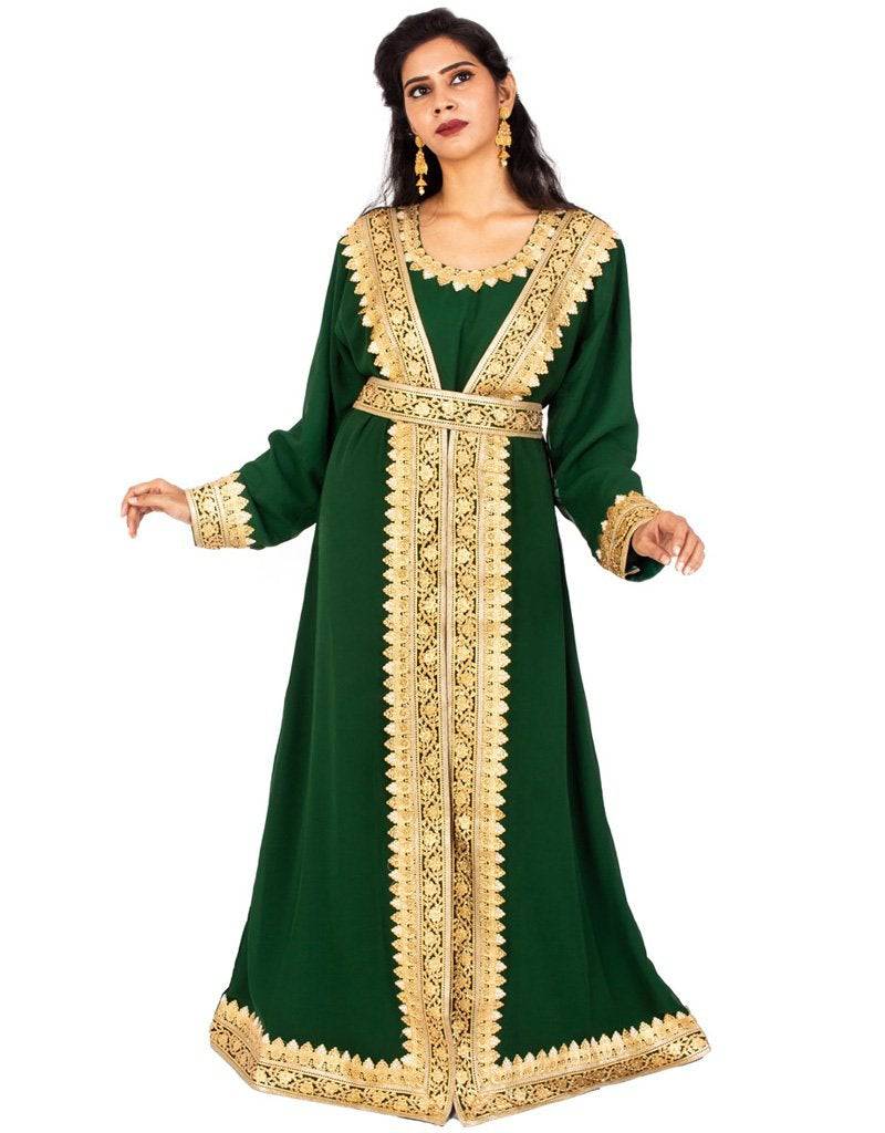 Dubai Jacket Style Partywear Kaftan Green Everyday, Modest, Georgette ...