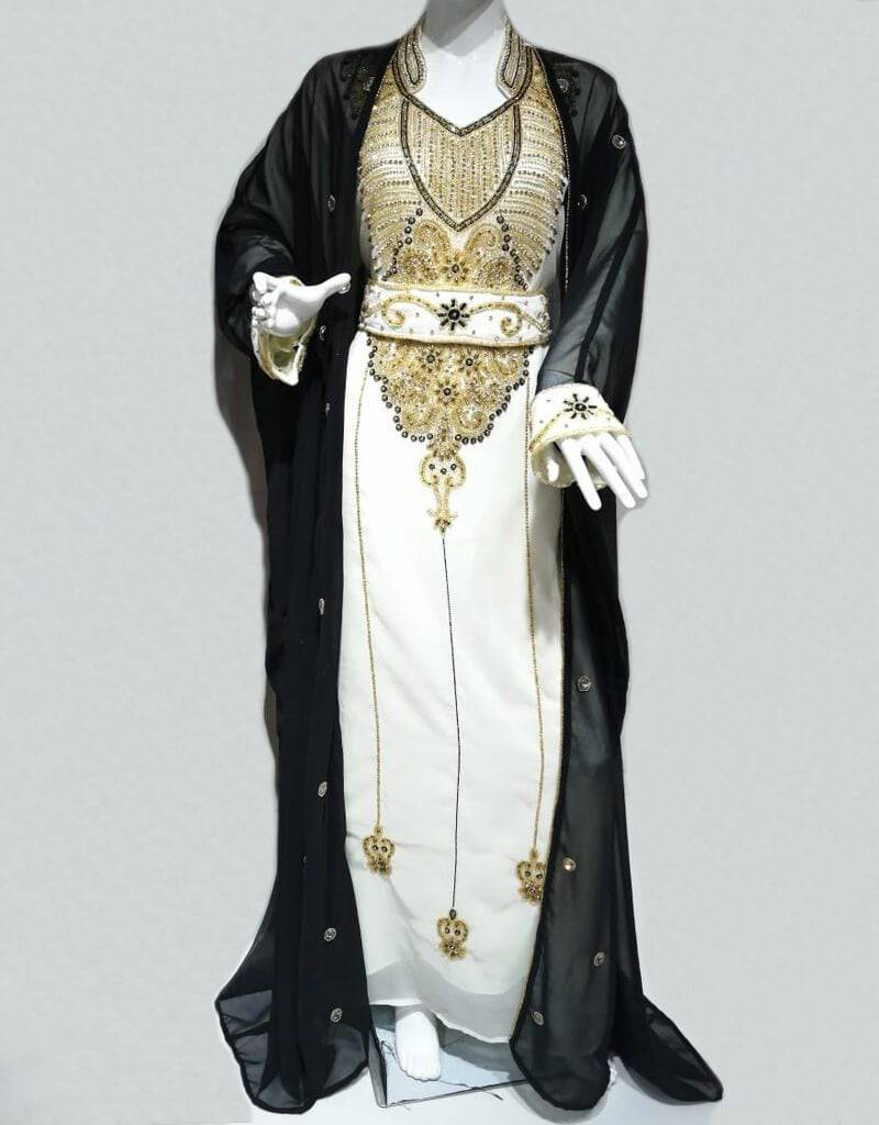 Arabic V neck Jacket Style embroidered kaftan Black Embroidered, Flared ...