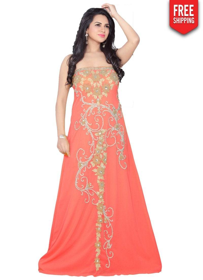 Beautiful Gold Embroidered Fusant, Fustan Style, Georgette Fabric ...