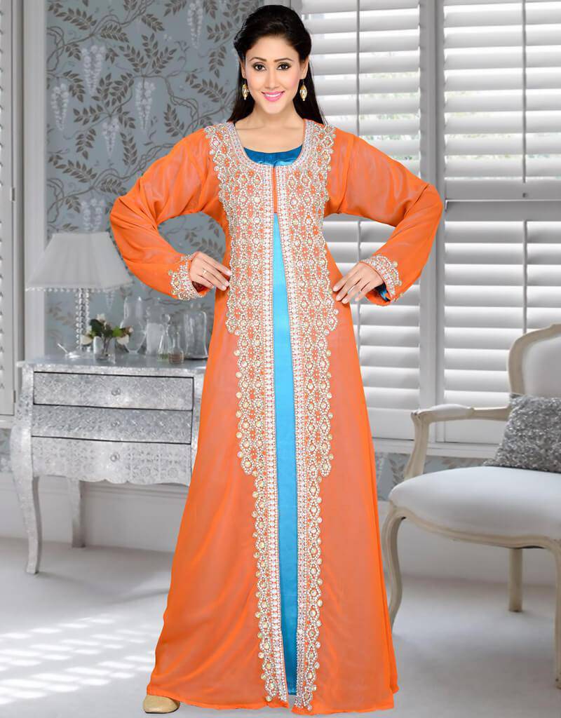 Beautiful muslim kaftan dress Orange Color – Arabic attire