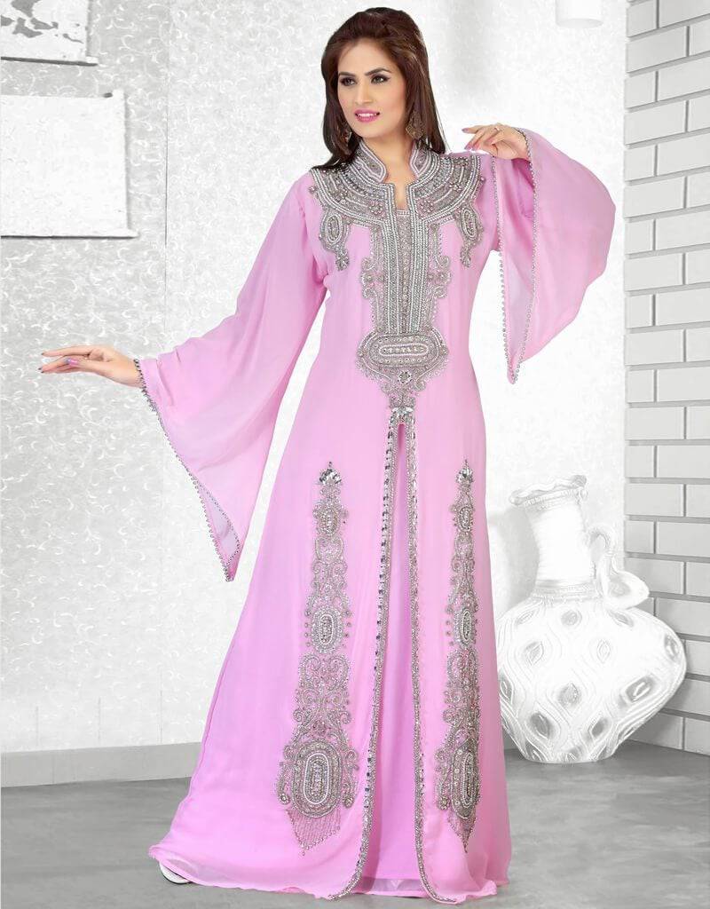 Captivating Faux Georgette Embroidered Jacket Style Kaftan Pink Color ...