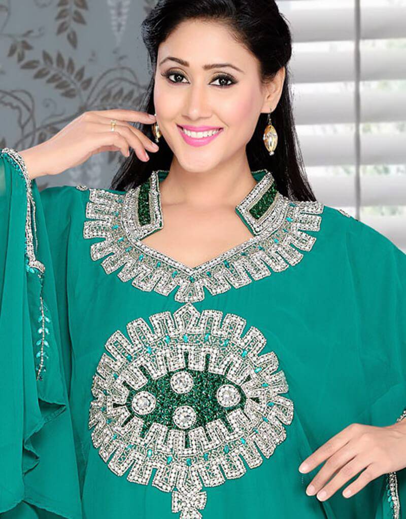 Elegant Embroidered Kaftan Farasha Style, Green Color – Arabic attire