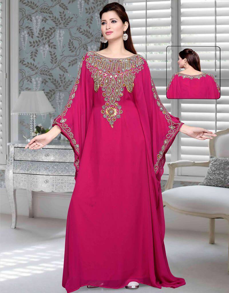 Fullsleeve Farasha with embroidery Magenta Farasha Style, Georgette ...