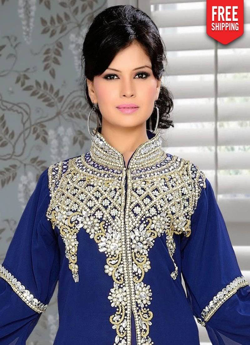 Sophisticated Jacket Style Kaftan Blue Color – Arabic attire
