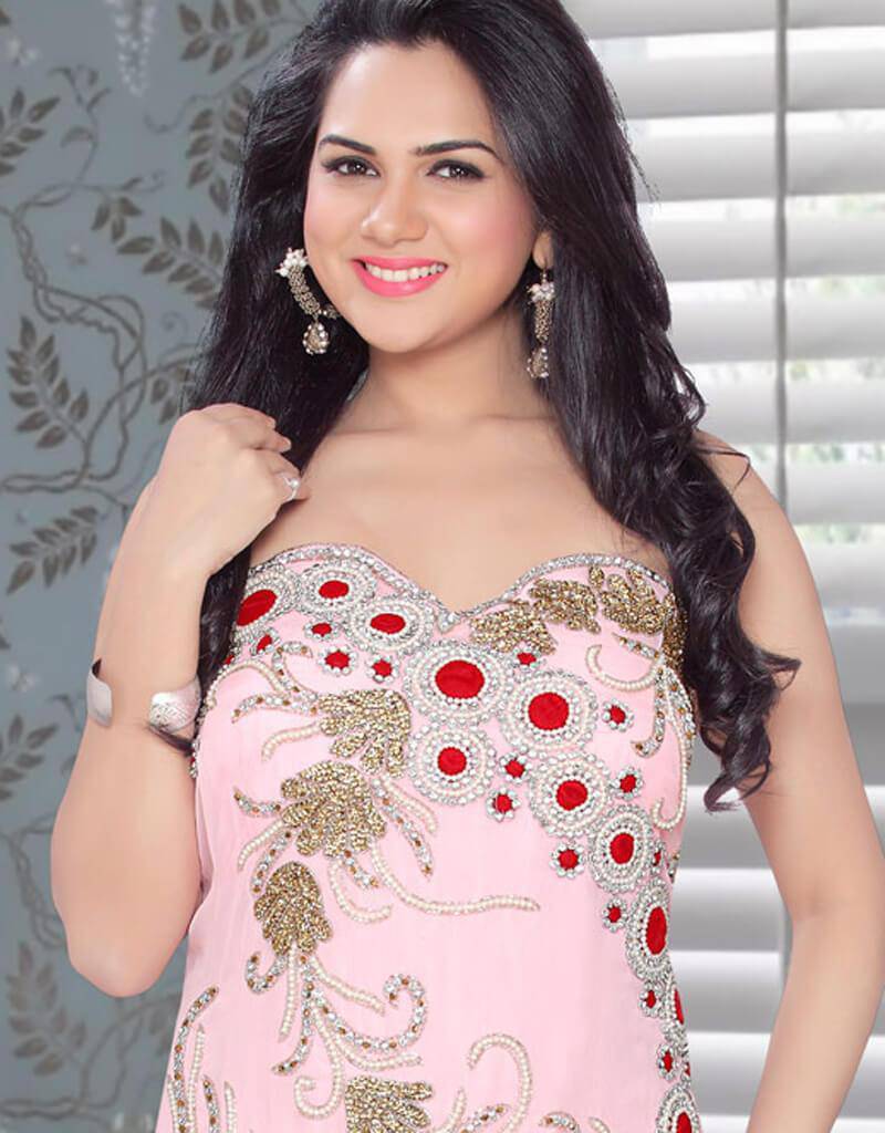 Sweet Heart Shape Neck In Fustan, Fustan Style, Georgette Fabric, Peach ...