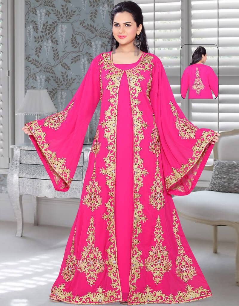 Two Piece Jacket Style Kaftan, Jacket Style, Georgette Fabric, Pink ...