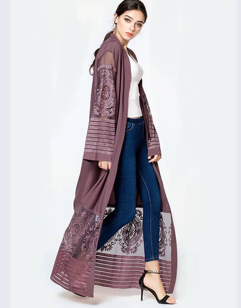 Women Long Chiffon Lace Cardigan Kimonos – Arabic attire