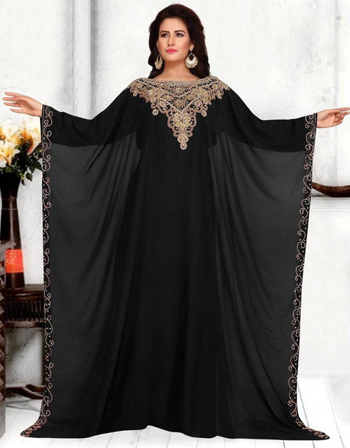 Boat neck farasha abaya Farasha Style, Georgette Fabric, Golden ...