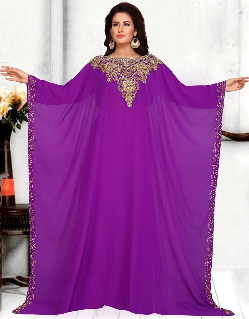 Boat neck farasha abaya Farasha Style, Georgette Fabric, Golden ...