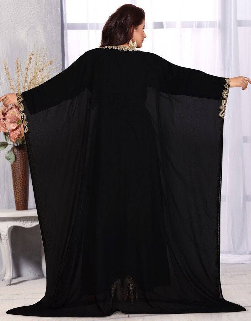 Farasha abaya with gold establishments Black Color, Copper Embroidered ...