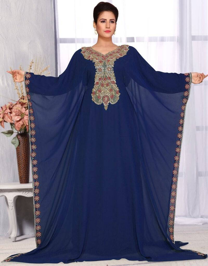 Farasha dress with flower beaded bordes Copper Embroidered, Farasha ...