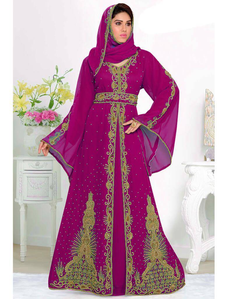 Full Sleeve moroccan caftan for women Green Color, Georgette Fabric ...