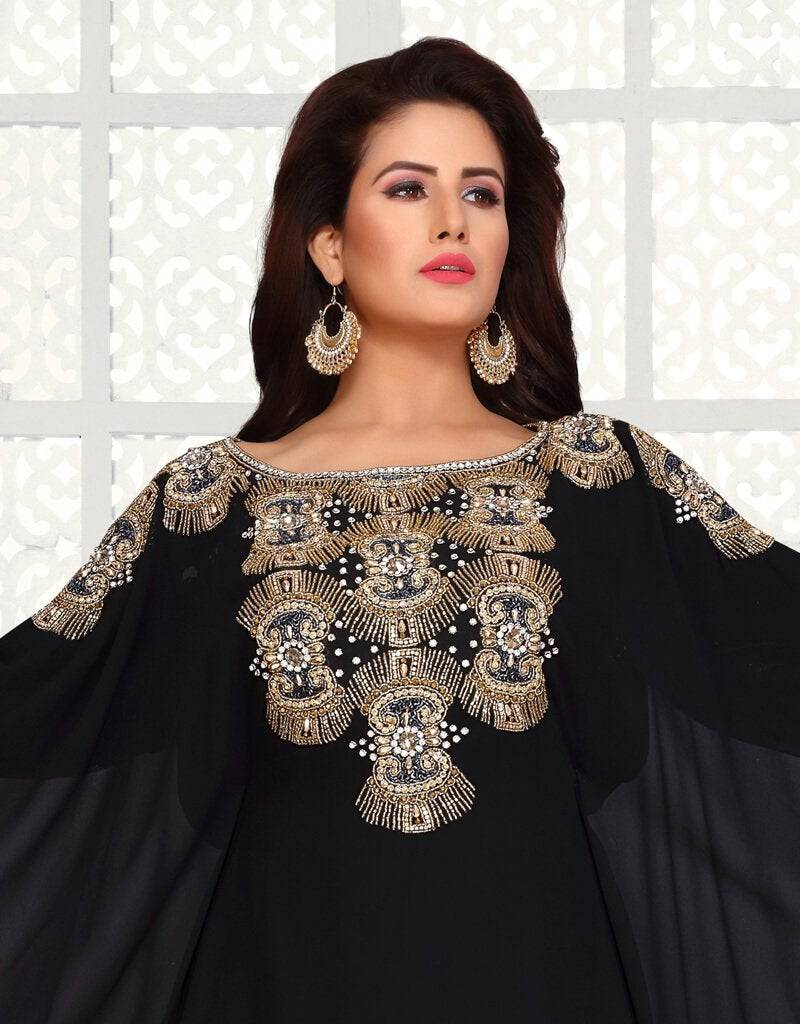 Gold embroidered islamic farasha Black Color, Farasha Style, Georgette ...