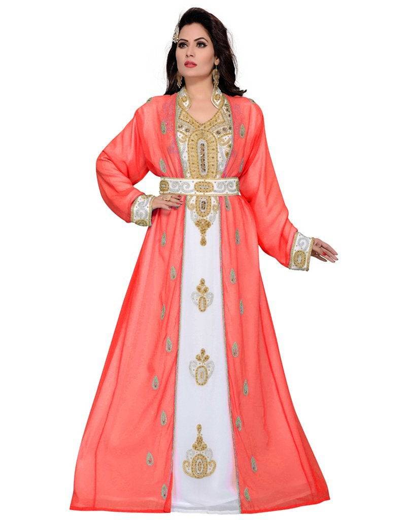 Islamic abaya moroccan caftan style Georgette Fabric, Golden ...