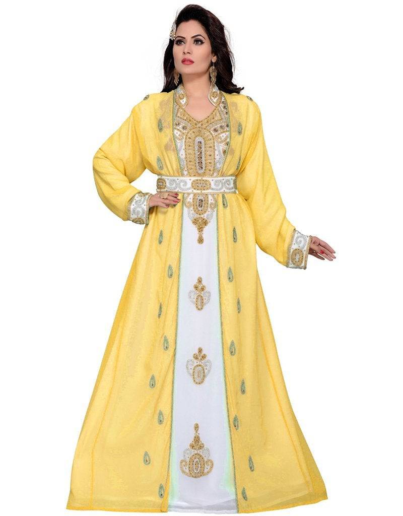 Islamic abaya moroccan caftan style Georgette Fabric, Golden ...