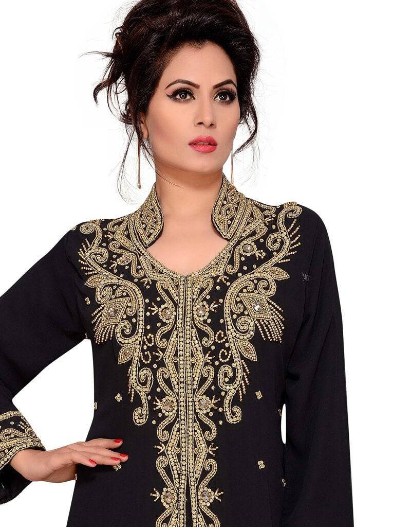 Party wear arabic caftan Aline Style, Black Color, Georgette Fabric ...