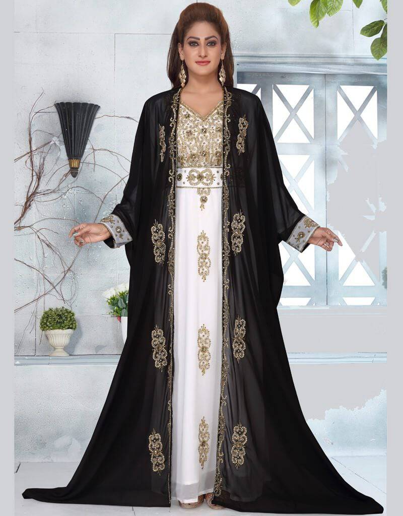 Party Wear Jacket Style Kaftan Black, Georgette Fabric, Handmade ...