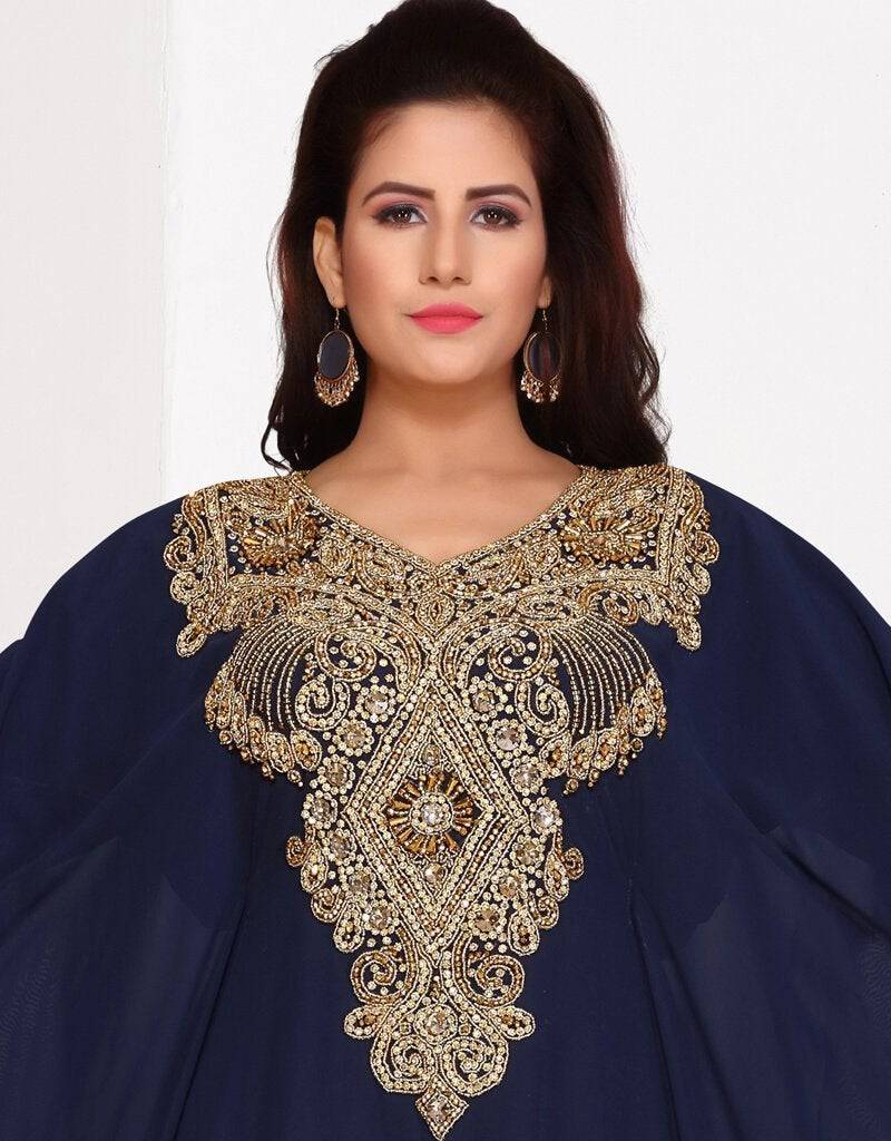 Women two side open dress Blue Color, Farasha Style, Georgette Fabric ...