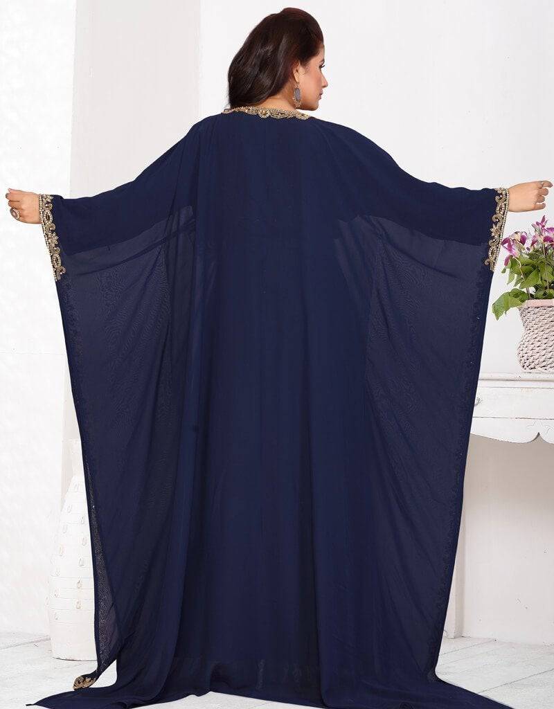 Women two side open dress Blue Color, Farasha Style, Georgette Fabric ...