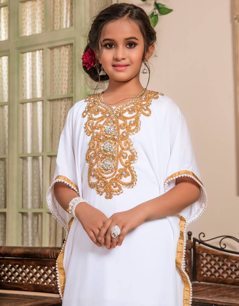 farasha style Golden Embroidered kids kaftan Farasha Style, Georgette ...