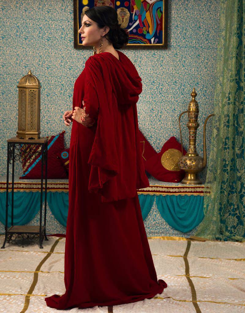 Aline Abaya Style With Neck Work Aline Style, Georgette Fabric, Maroon ...
