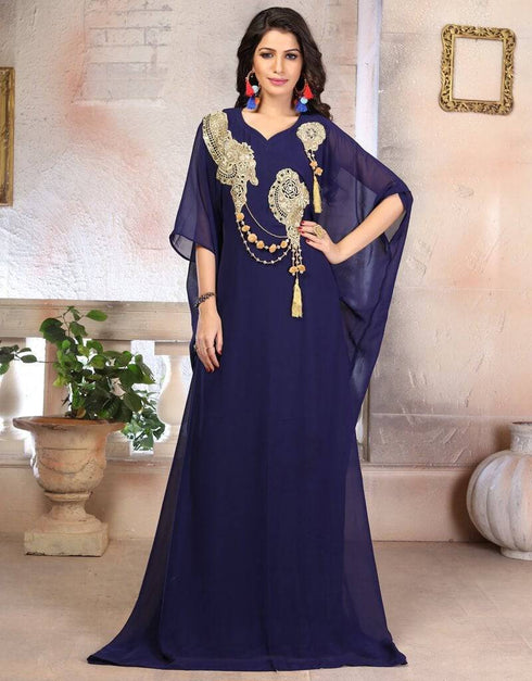 Woman Georgette Arabic Evening Gowns Farasha, Georgette, Dark Blue ...