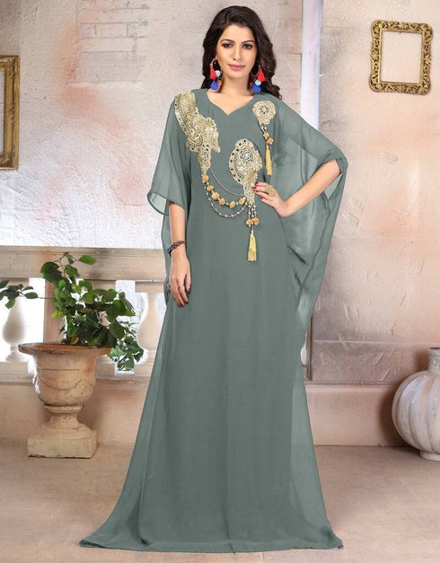 Woman Georgette Arabic Evening Gowns Farasha, Georgette, Dark Blue ...