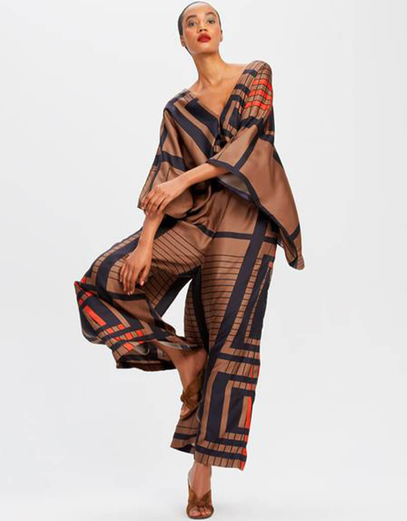 Brown Fancy Soft Satin Silk Kaftan Co-Ord Set Brown Printed – Arabic attire