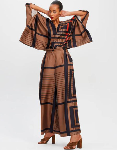 Brown Fancy Soft Satin Silk Kaftan Co-Ord Set Brown Printed – Arabic attire