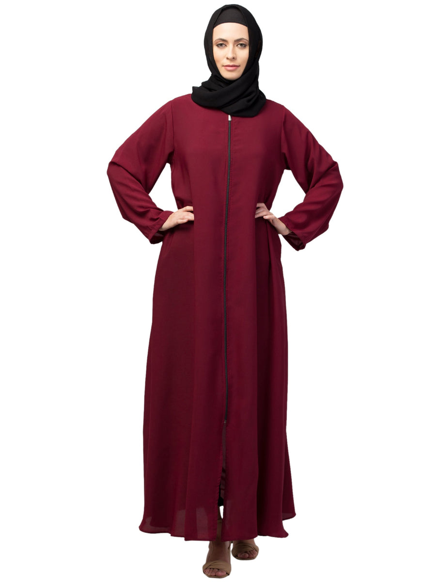 Muslimah Basic Abaya with Zipper for Everyday Life In the Color Maroon ...